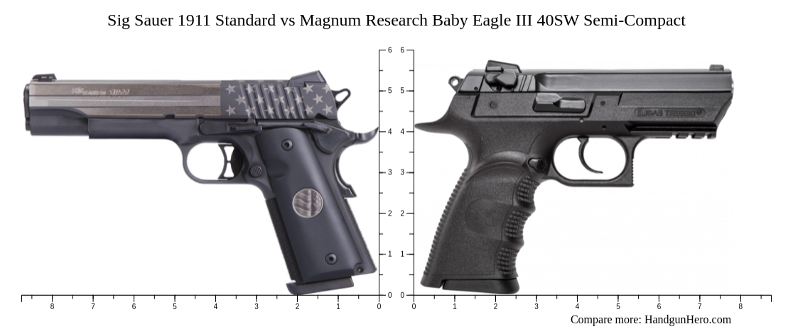 Sig Sauer 1911 Standard vs Magnum Research Baby Eagle III 40SW Semi ...