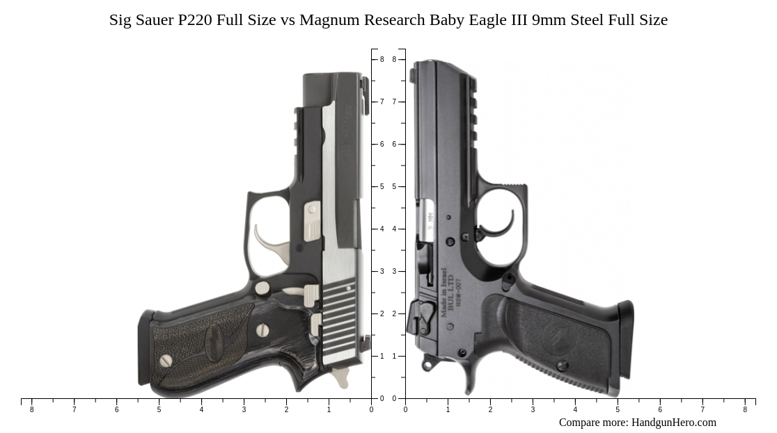 Sig Sauer P220 Full Size vs Magnum Research Baby Eagle III 9mm Steel ...