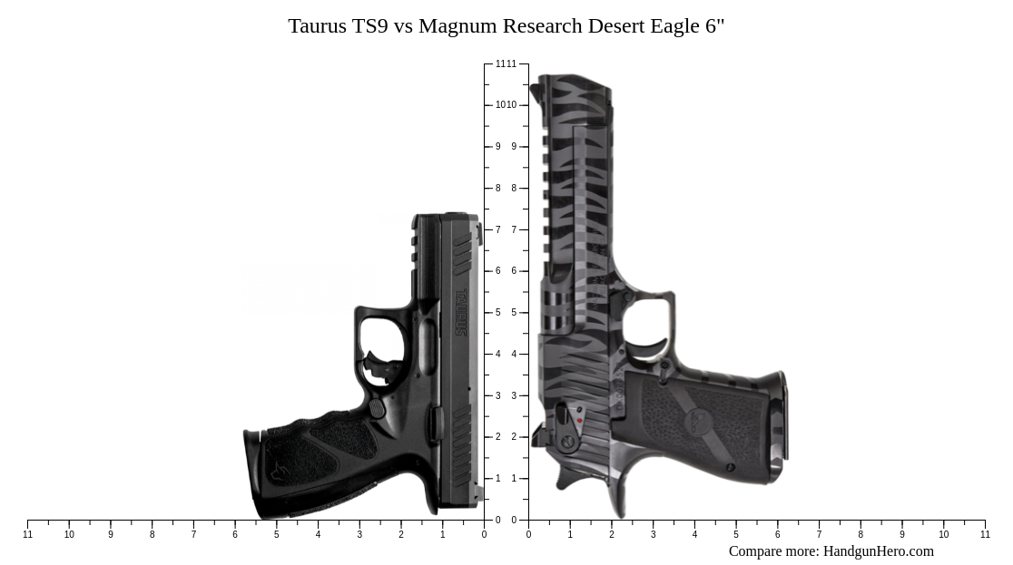 Taurus TS9 vs Magnum Research Desert Eagle 6" size comparison | Handgun ...
