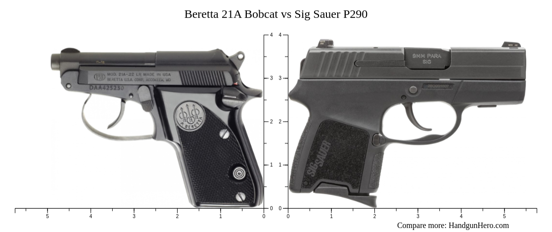 Beretta 21A Bobcat vs Sig Sauer P290 size comparison | Handgun Hero