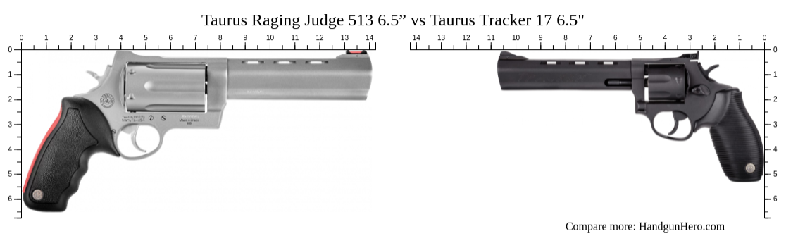 Taurus Raging Judge 513 6.5” vs Taurus Tracker 17 6.5" size comparison ...