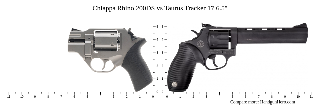 Chiappa Rhino 200DS vs Taurus Tracker 17 6.5" size comparison | Handgun Hero