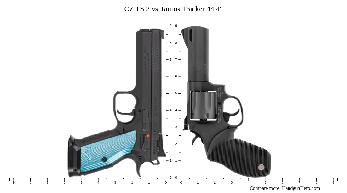 CZ TS 2 vs Taurus Tracker 44 4" size comparison | Handgun Hero