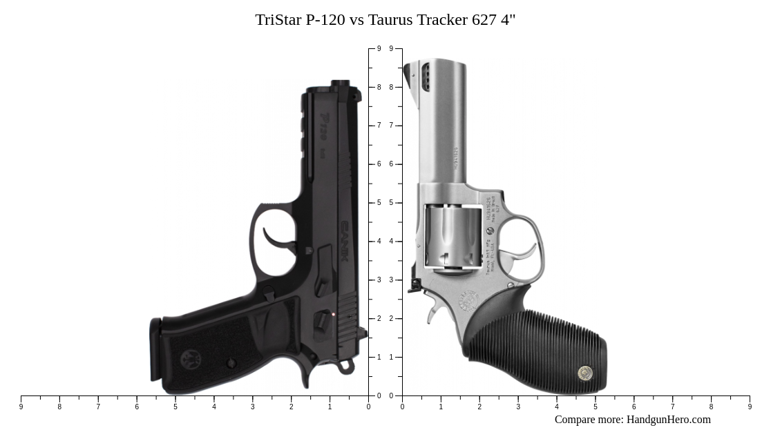 TriStar P-120 vs Taurus Tracker 627 4" size comparison | Handgun Hero