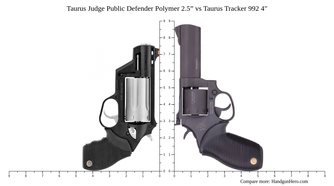 Taurus Judge Public Defender Polymer 2.5” vs Taurus Tracker 992 4" size ...