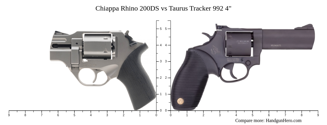 Chiappa Rhino 200DS vs Taurus Tracker 992 4" size comparison | Handgun Hero