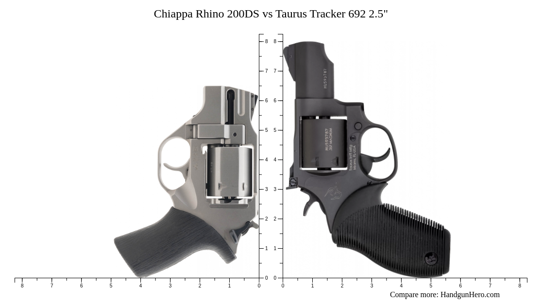 Chiappa Rhino 200DS vs Taurus Tracker 692 2.5" size comparison | Handgun Hero