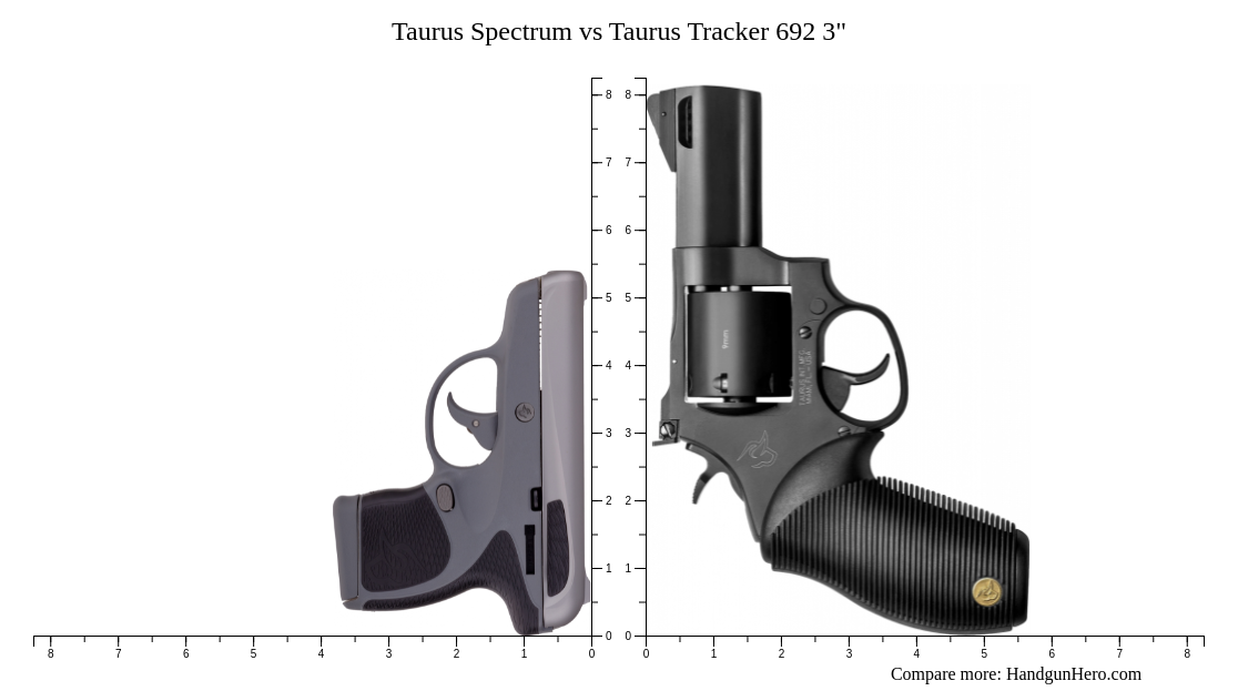 Taurus Spectrum vs Taurus Tracker 692 3" size comparison | Handgun Hero
