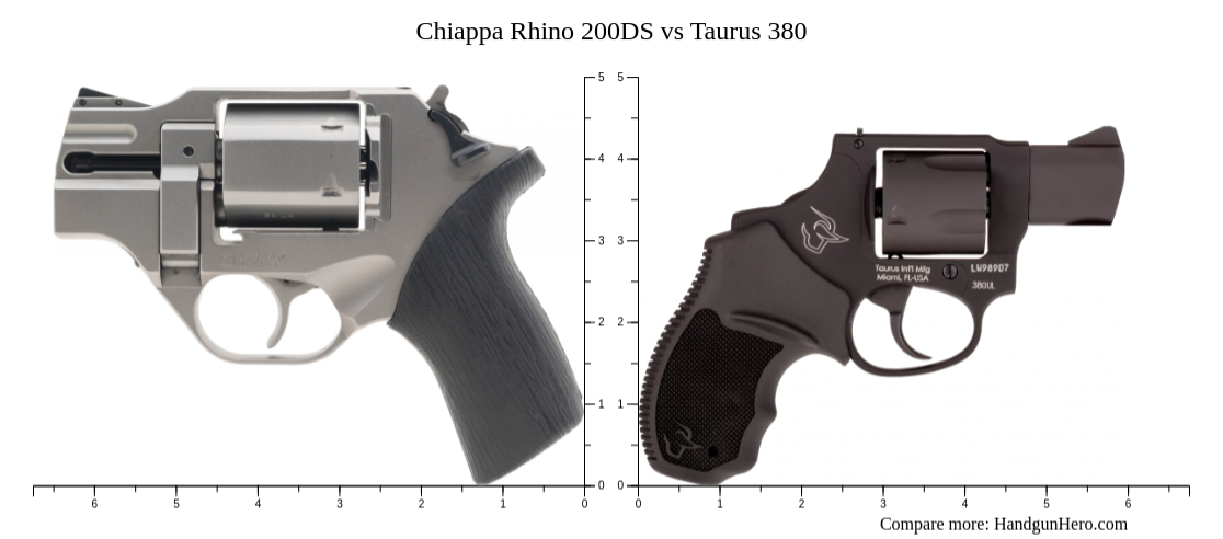 Chiappa Rhino 200DS vs Taurus 380 size comparison | Handgun Hero