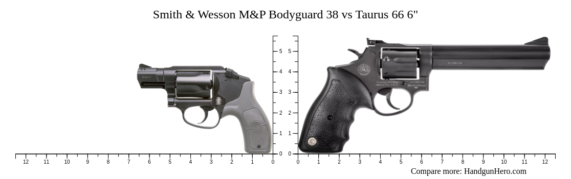 Smith & Wesson M&P Bodyguard 38 vs Taurus 66 6" size comparison ...