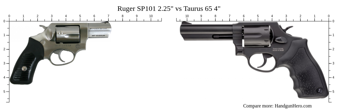 Ruger SP101 2.25" vs Taurus 65 4" size comparison | Handgun Hero
