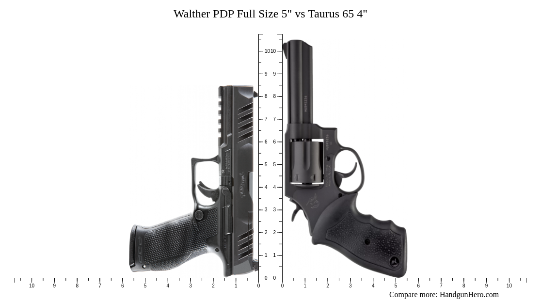 Walther PDP Full Size 5" vs Taurus 65 4" size comparison | Handgun Hero