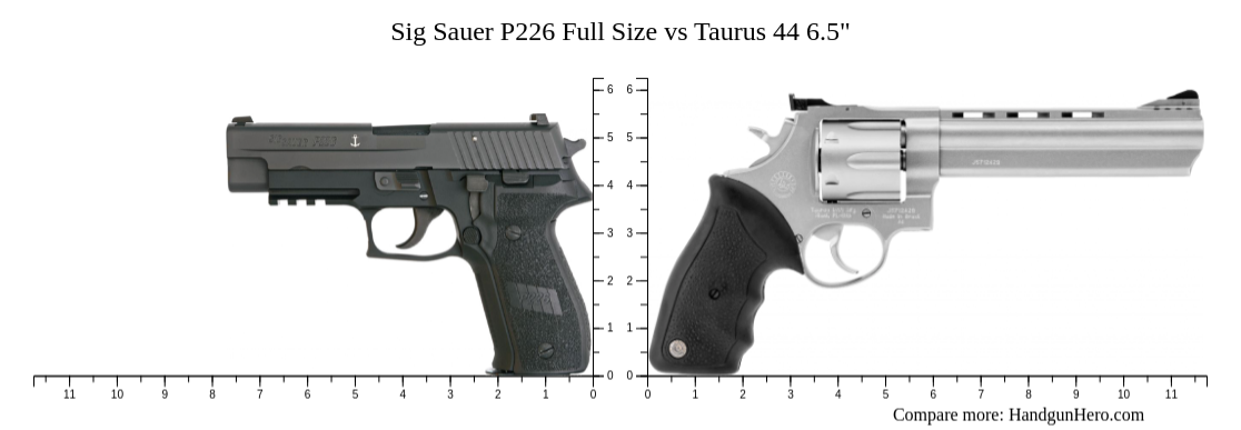 Sig Sauer P226 Full Size vs Taurus 44 6.5" size comparison | Handgun Hero