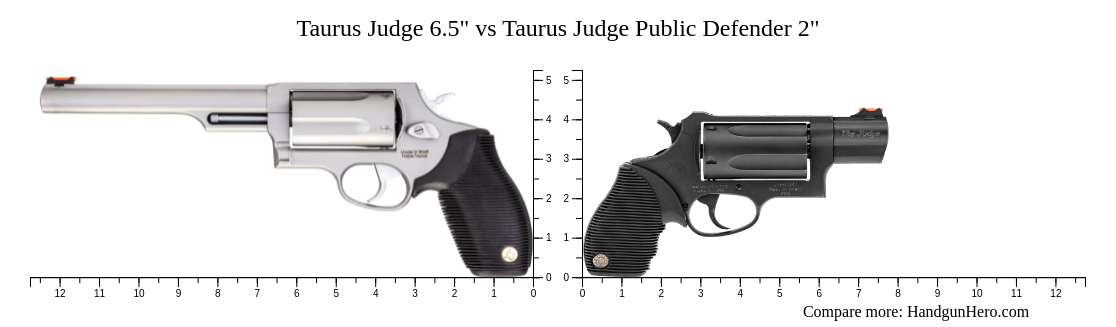 Taurus Judge 6.5" vs Taurus Judge Public Defender 2" size comparison ...