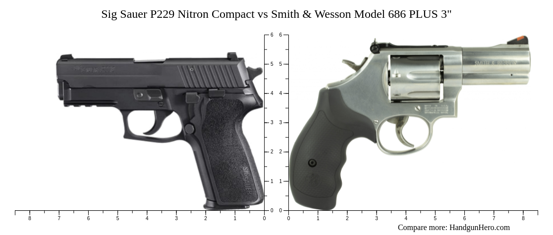 Sig Sauer P229 Nitron Compact Vs Smith And Wesson Model 686 Plus 3 Size