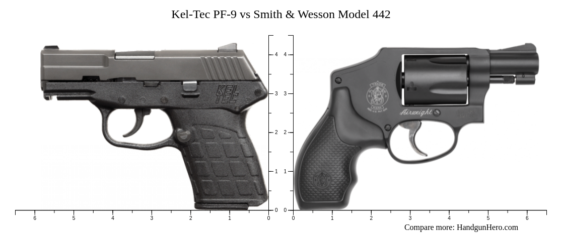 Kel-Tec PF-9 vs Smith & Wesson Model 442 size comparison | Handgun Hero