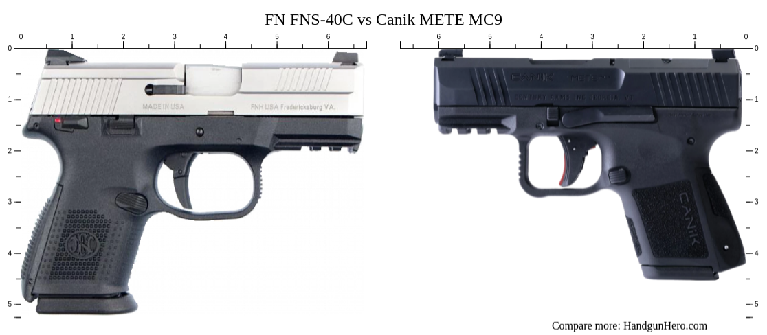 FN FNS-40C vs Canik METE MC9 size comparison | Handgun Hero