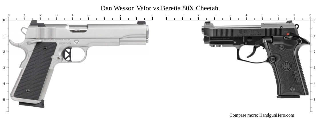 Dan Wesson Valor vs Beretta 80X Cheetah size comparison | Handgun Hero