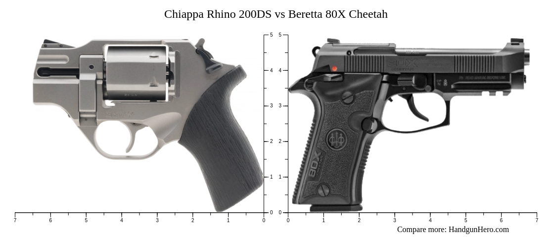 Chiappa Rhino 200DS vs Beretta 80X Cheetah size comparison | Handgun Hero
