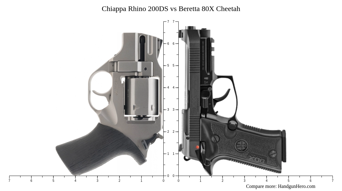 Chiappa Rhino 200DS vs Beretta 80X Cheetah size comparison | Handgun Hero