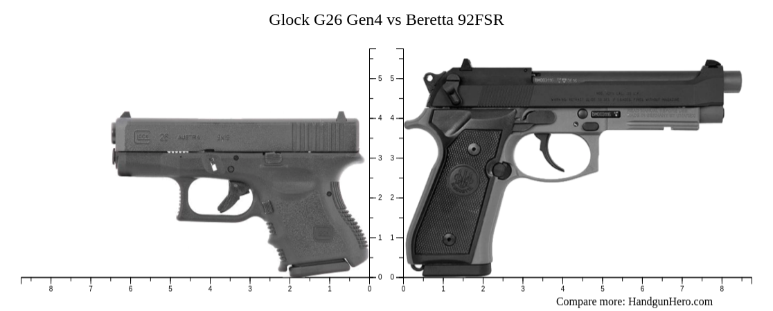 Glock G26 Gen4 vs Beretta 92FSR size comparison | Handgun Hero