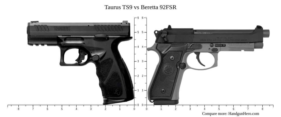 Taurus TS9 vs Beretta 92FSR size comparison | Handgun Hero