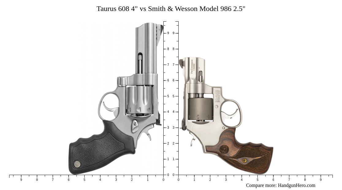 Taurus 608 4" vs Smith & Wesson Model 986 2.5" size comparison ...