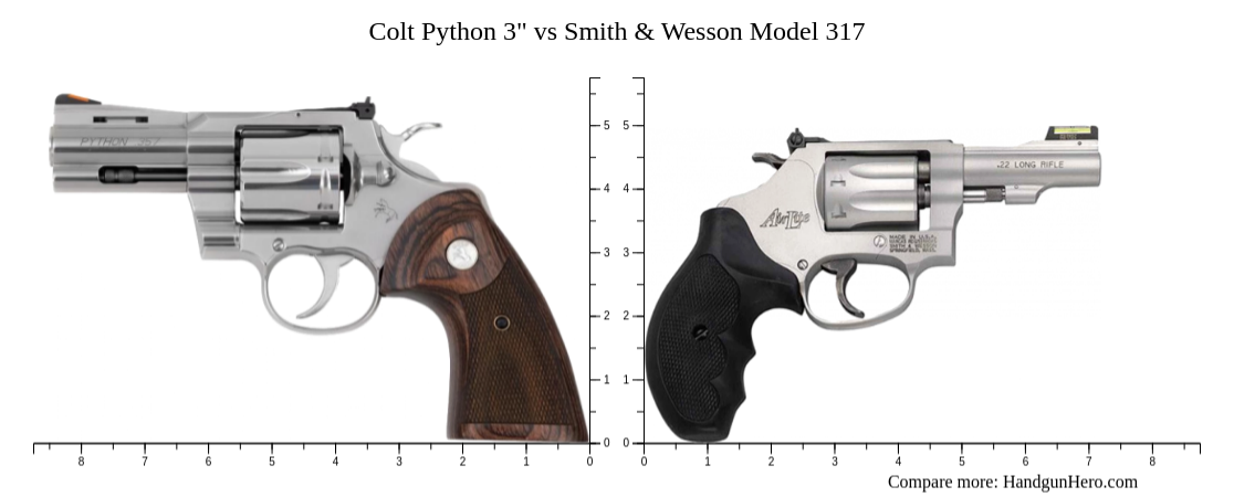 Colt Python 3" vs Smith & Wesson Model 317 size comparison | Handgun Hero