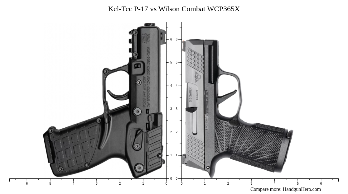 Kel-Tec P-17 vs Wilson Combat WCP365X size comparison | Handgun Hero