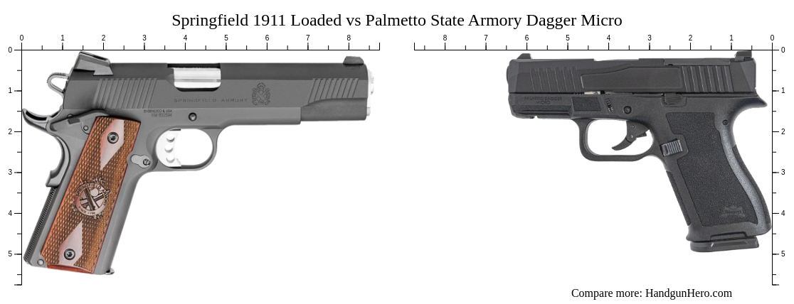 Springfield 1911 Loaded vs Palmetto State Armory Dagger Micro size ...