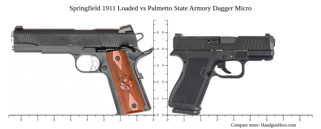 Springfield 1911 Loaded vs Palmetto State Armory Dagger Micro size ...