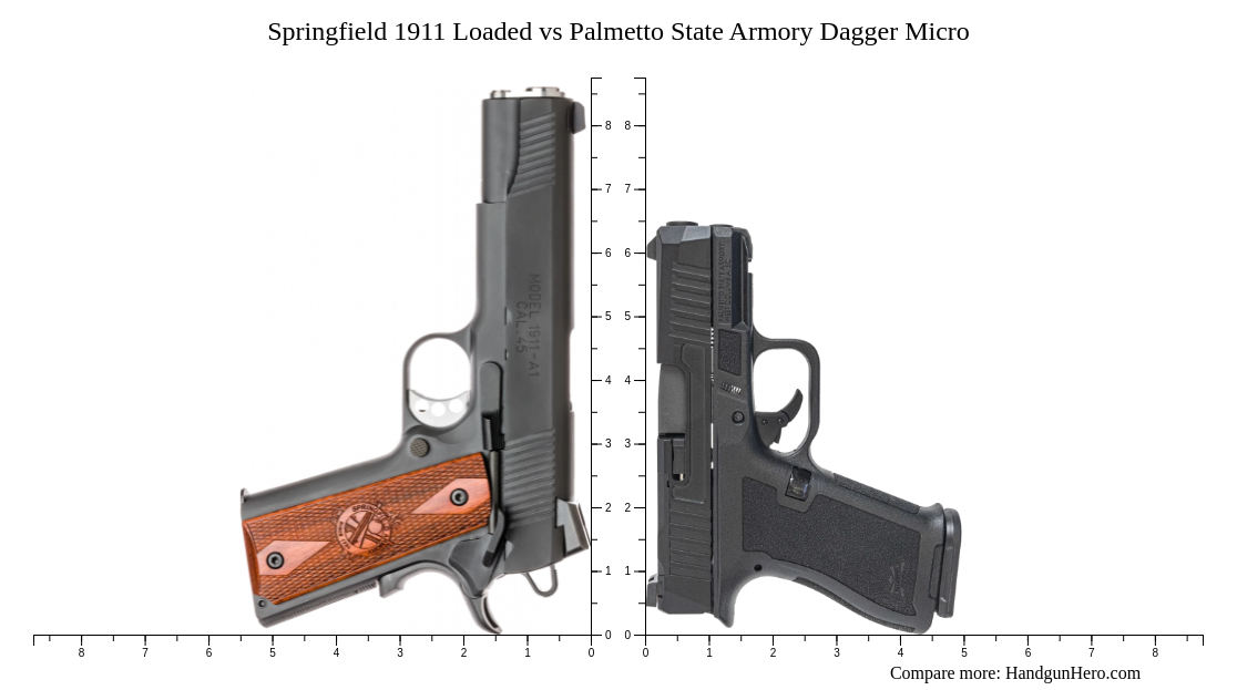 Springfield 1911 Loaded vs Palmetto State Armory Dagger Micro size ...