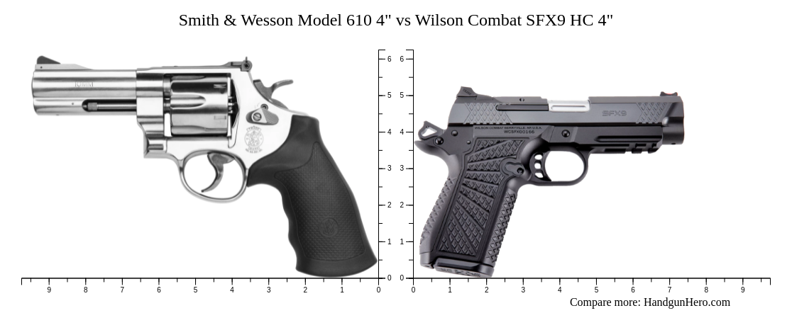 Smith & Wesson Model 610 4" vs Wilson Combat SFX9 HC 4" size comparison | Handgun Hero