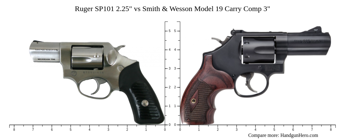 Ruger SP101 2.25" vs Smith & Wesson Model 19 Carry Comp 3" size ...