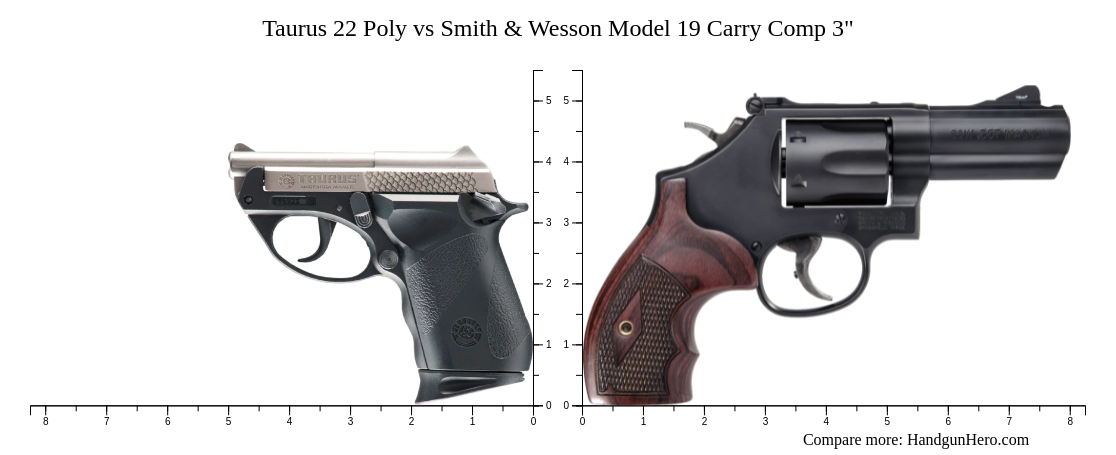 Taurus 22 Poly vs Smith & Wesson Model 19 Carry Comp 3" size comparison ...