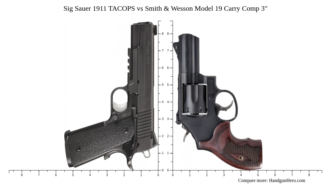 Sig Sauer 1911 TACOPS vs Smith & Wesson Model 19 Carry Comp 3" size ...