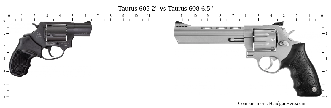 Taurus 605 2" vs Taurus 608 6.5" size comparison | Handgun Hero