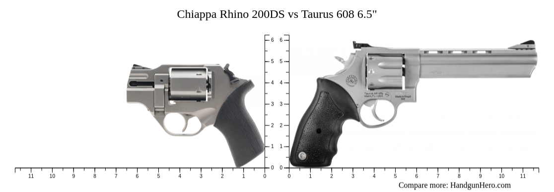 Chiappa Rhino 200DS vs Taurus 608 6.5" size comparison | Handgun Hero