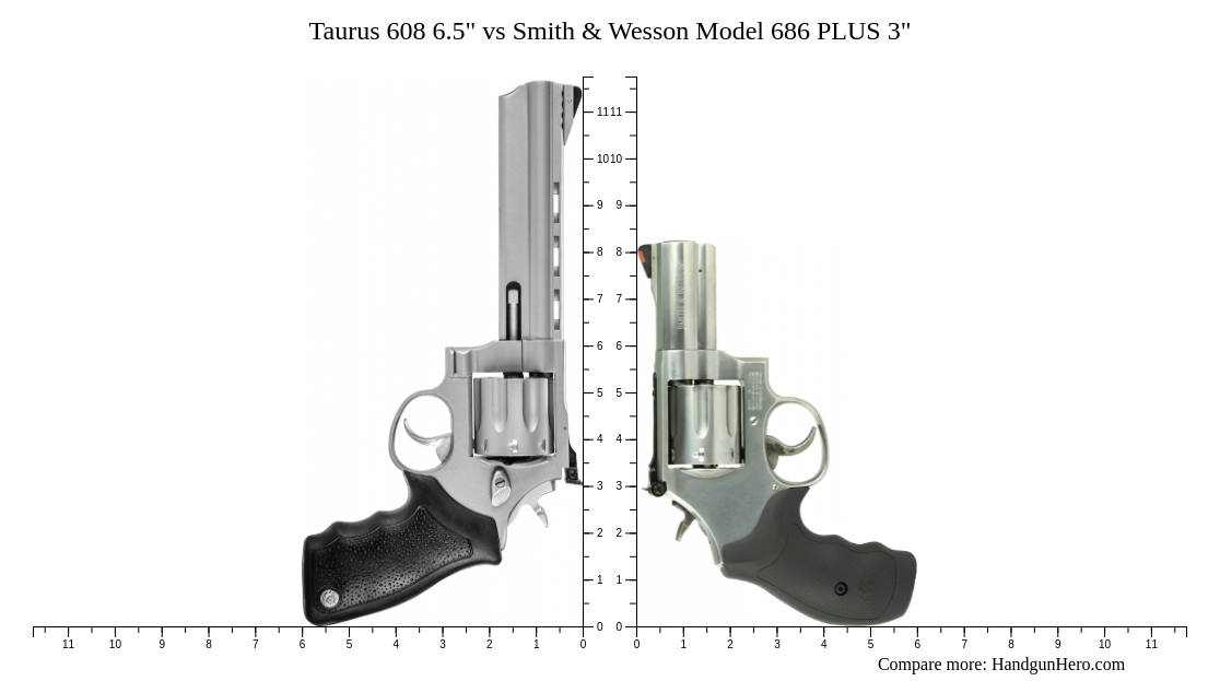 Taurus 608 6.5" vs Smith & Wesson Model 686 PLUS 3" size comparison ...