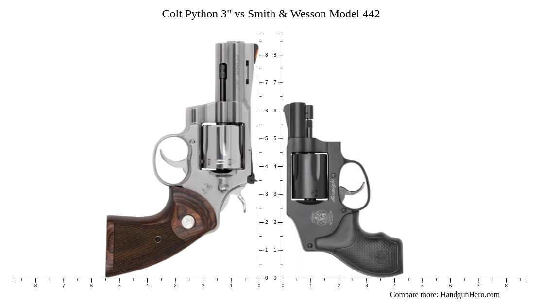 Colt Python 3" vs Smith & Wesson Model 442 size comparison | Handgun Hero