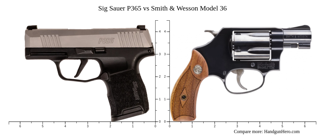 Sig Sauer P365 vs Smith & Wesson Model 36 size comparison | Handgun Hero