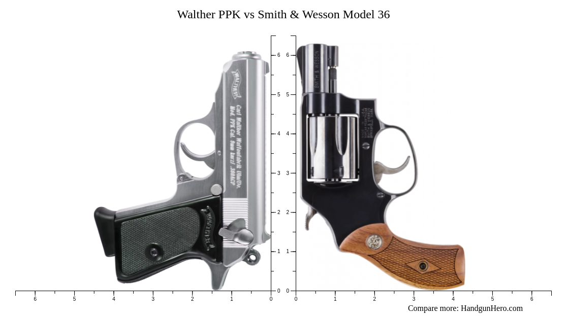 Walther PPK vs Smith & Wesson Model 36 size comparison | Handgun Hero