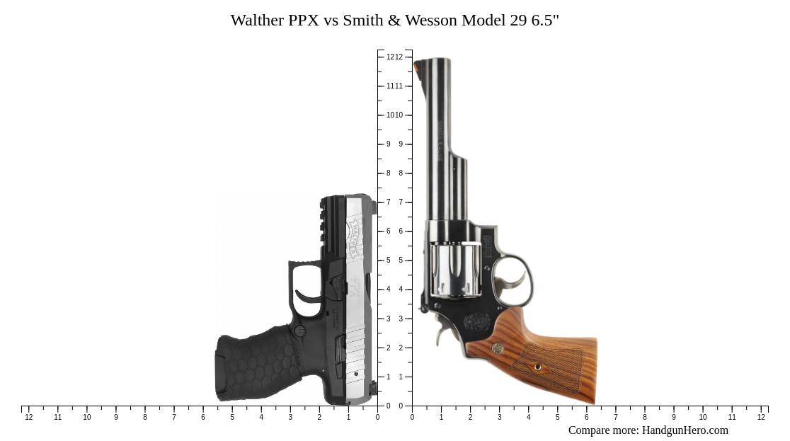 Walther PPX vs Smith & Wesson Model 29 6.5" size comparison | Handgun Hero