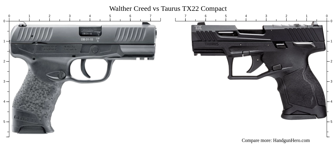 Walther Creed vs Taurus TX22 Compact size comparison | Handgun Hero