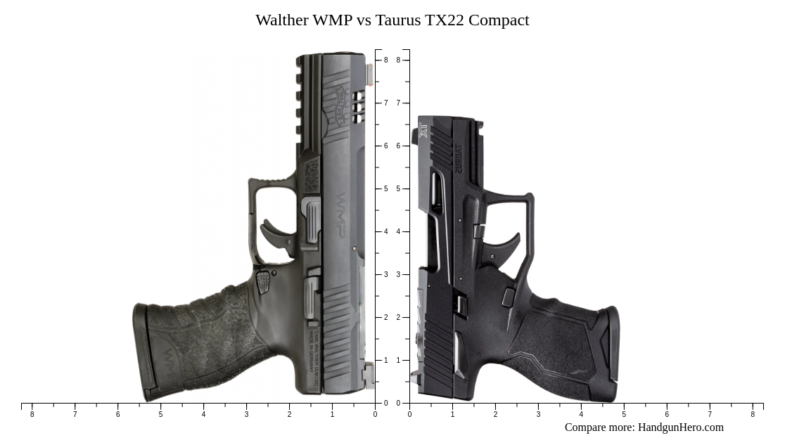 Walther WMP vs Taurus TX22 Compact size comparison | Handgun Hero