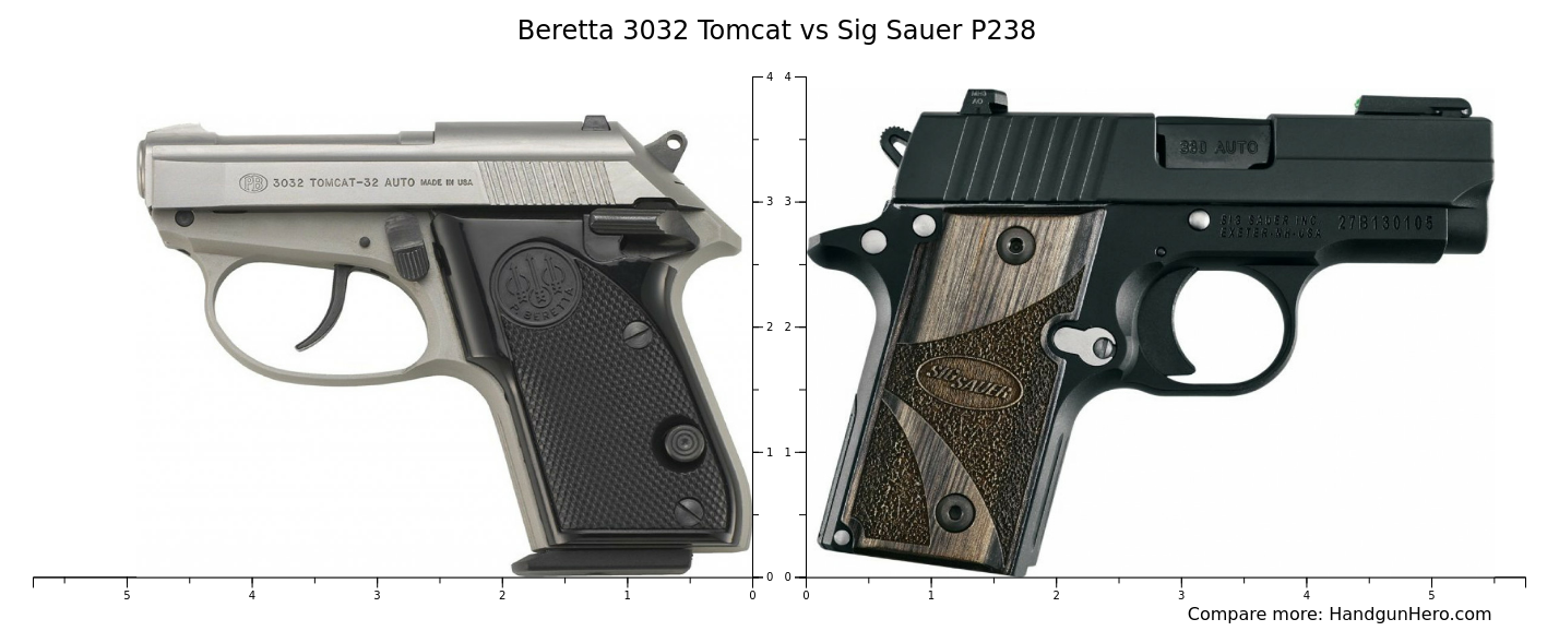 Beretta 3032 Tomcat vs Sig Sauer P238 size comparison | Handgun Hero