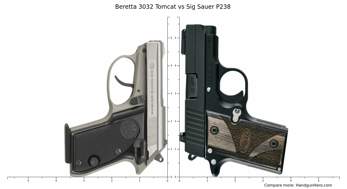 Beretta 3032 Tomcat vs Sig Sauer P238 size comparison | Handgun Hero
