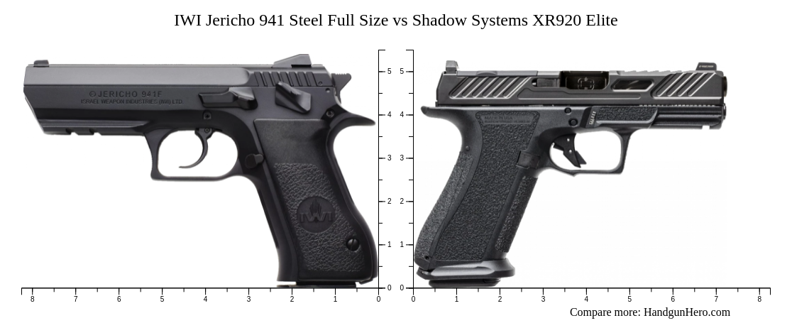 IWI Jericho 941 Steel Full Size vs Shadow Systems XR920 Elite size comparison | Handgun Hero