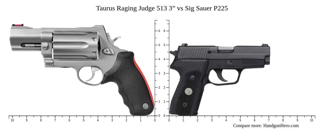 Taurus Raging Judge 513 3” vs Sig Sauer P225 size comparison | Handgun Hero