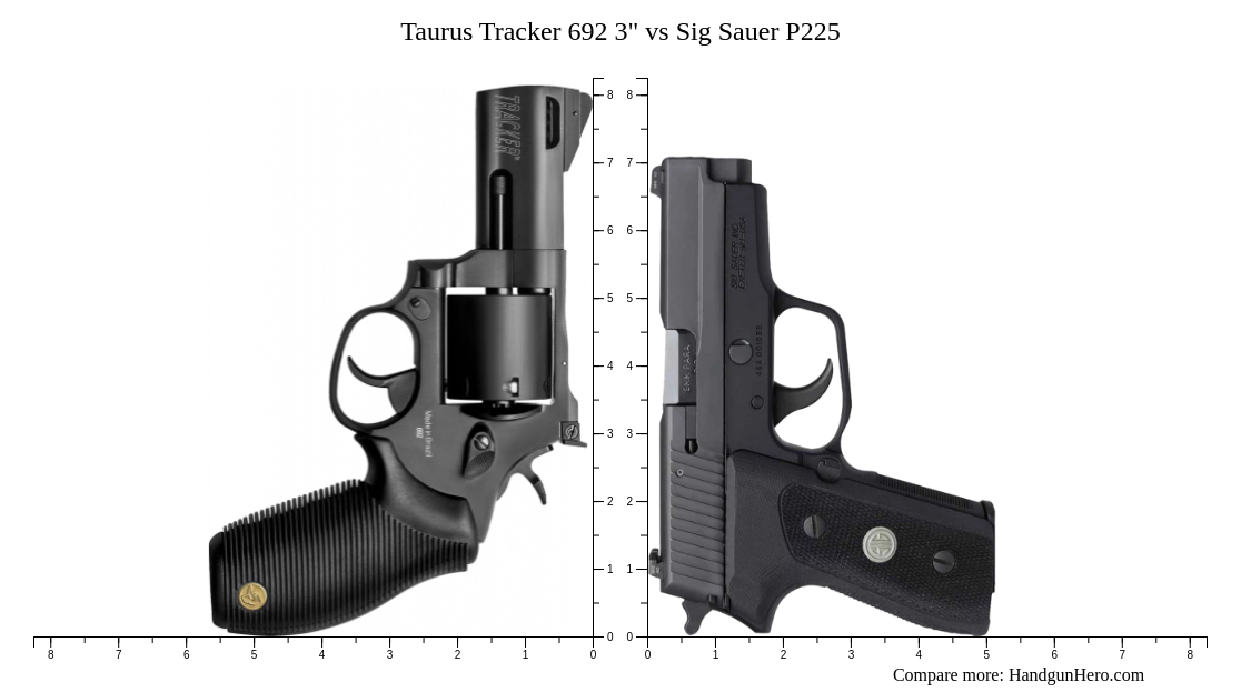 Taurus Tracker 692 3" vs Sig Sauer P225 size comparison | Handgun Hero